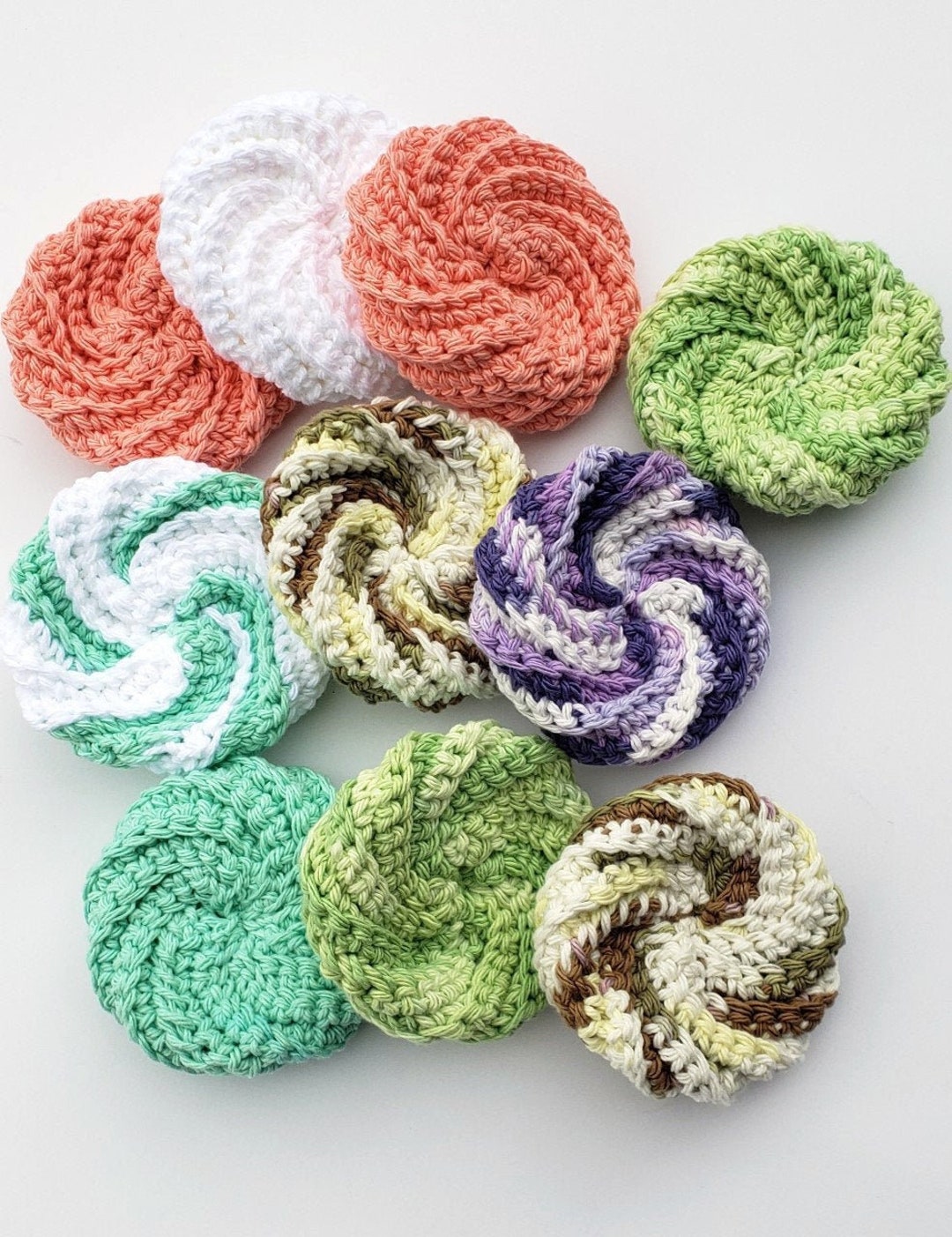 Cotton Spiral Scrubbies, Crochet Kitchen Scrubbies, Double Thick Puffy ...