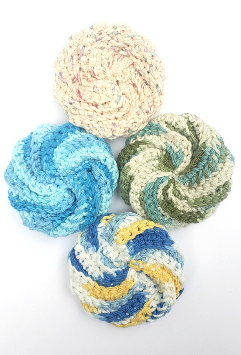 Cotton Spiral Scrubbies, Crochet Kitchen Scrubbies, Double Thick Puffy ...