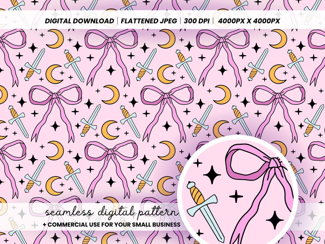 Romantasy Coquette Bow Seamless Pattern | Bookish Girlie Pink Repeating ...