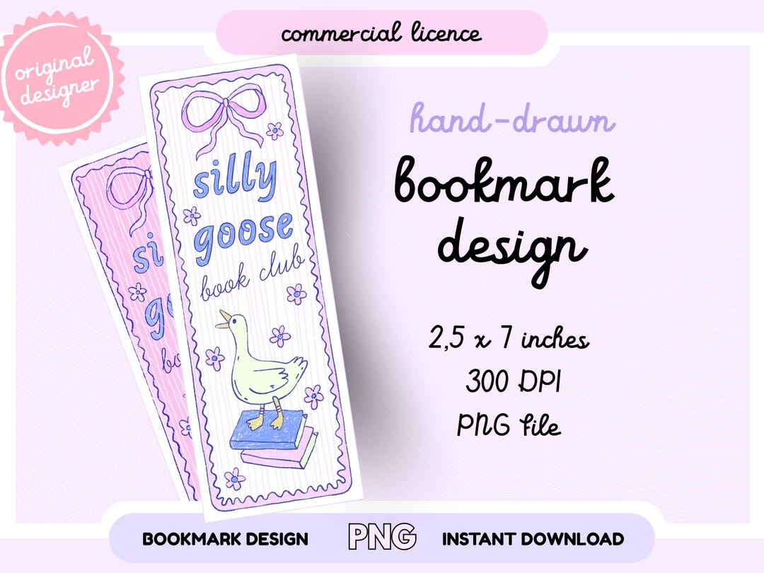 Silly Goose Book Club Bookmark Design PNG | Coquette Bookish Printable ...