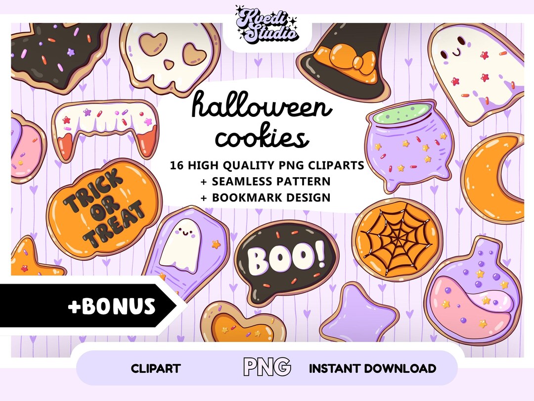Halloween Sugar Cookies Clipart PNG | Cute Spooky Halloween Dessert ...