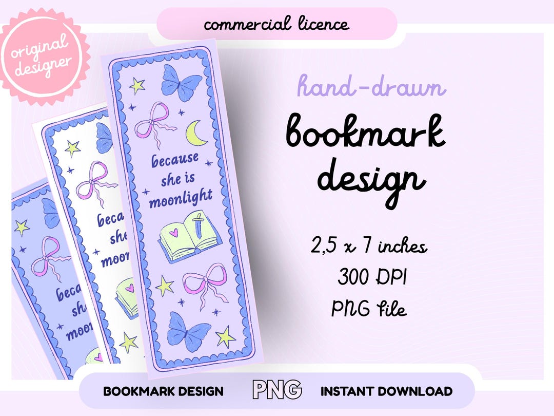 Because She is Moonlight Bookmark Design PNG | Bookish Romantasy ...