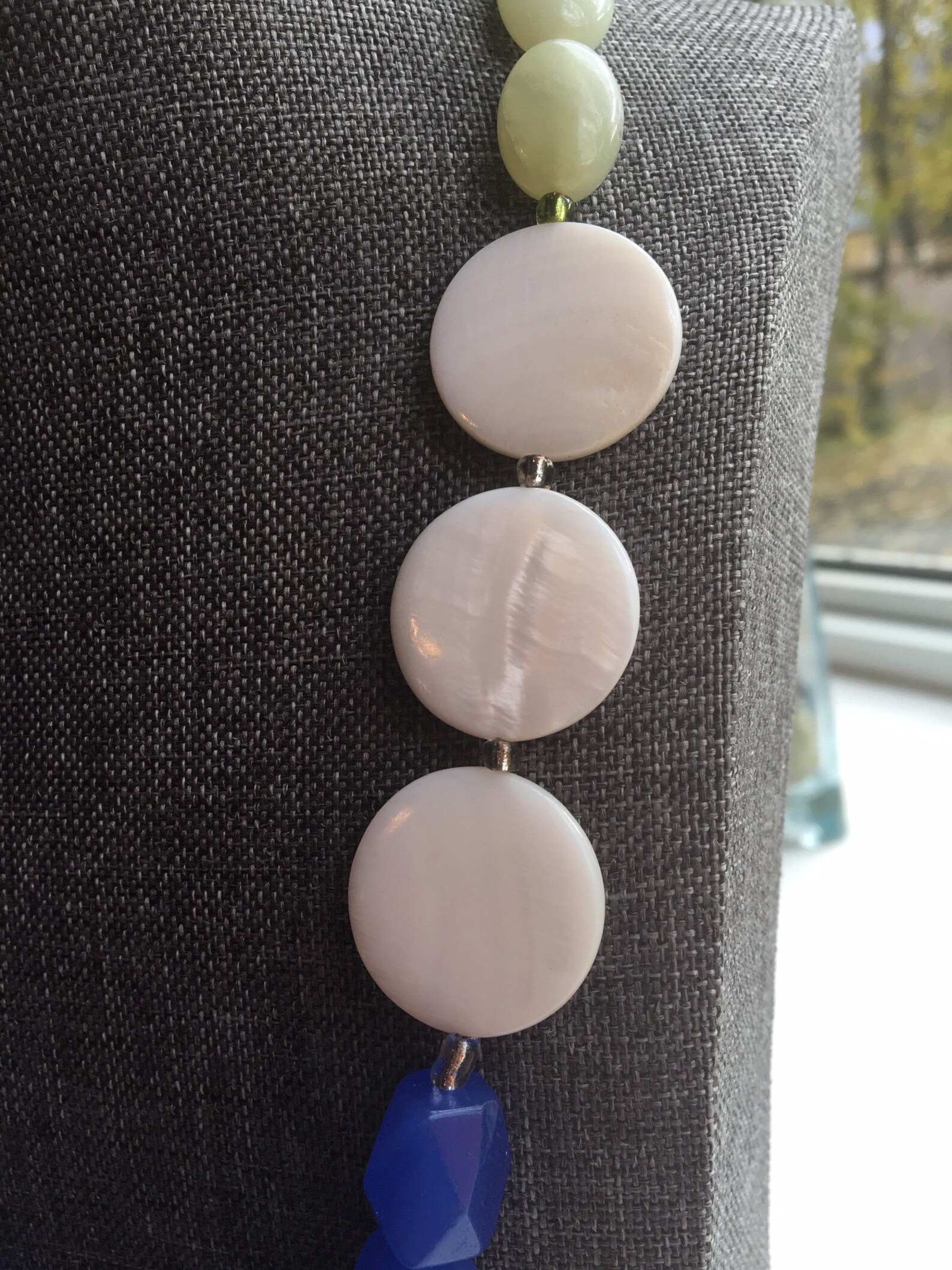 Rose Quartz Shell Blue Glass and Jade Beaded Necklace - Etsy