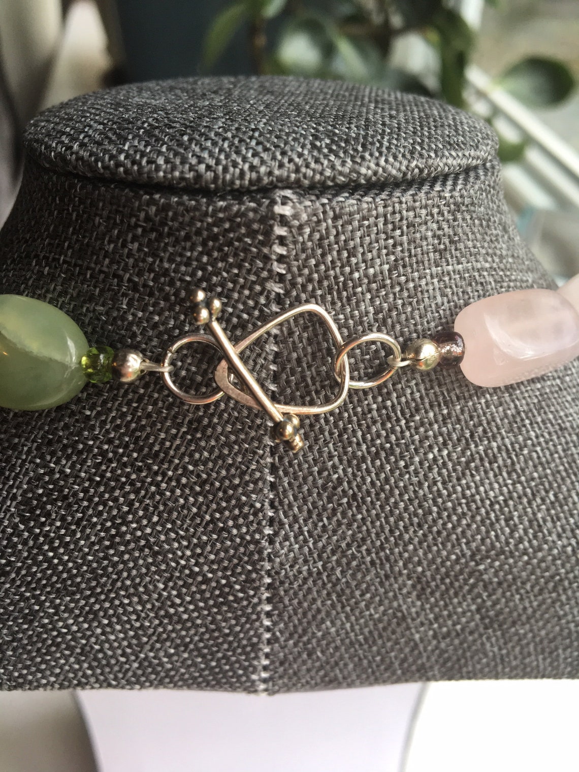 Rose Quartz Shell Blue Glass and Jade Beaded Necklace - Etsy