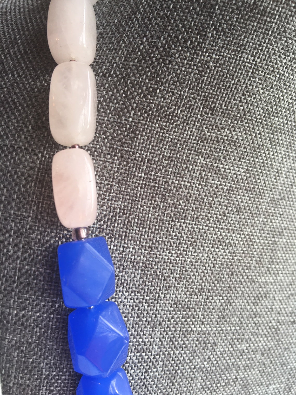 Rose Quartz Shell Blue Glass and Jade Beaded Necklace - Etsy