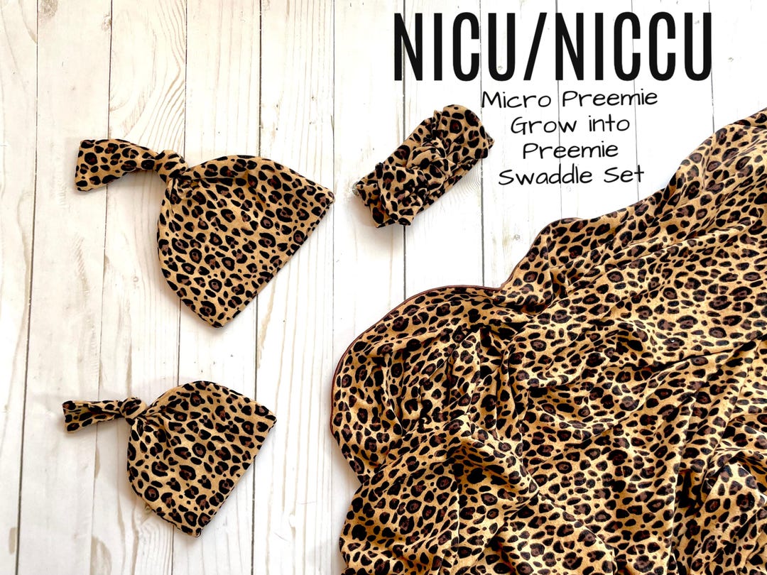 Micro Preemie Swaddle Set: Leopard Print NICU Hat & Bow - Handmade - Etsy