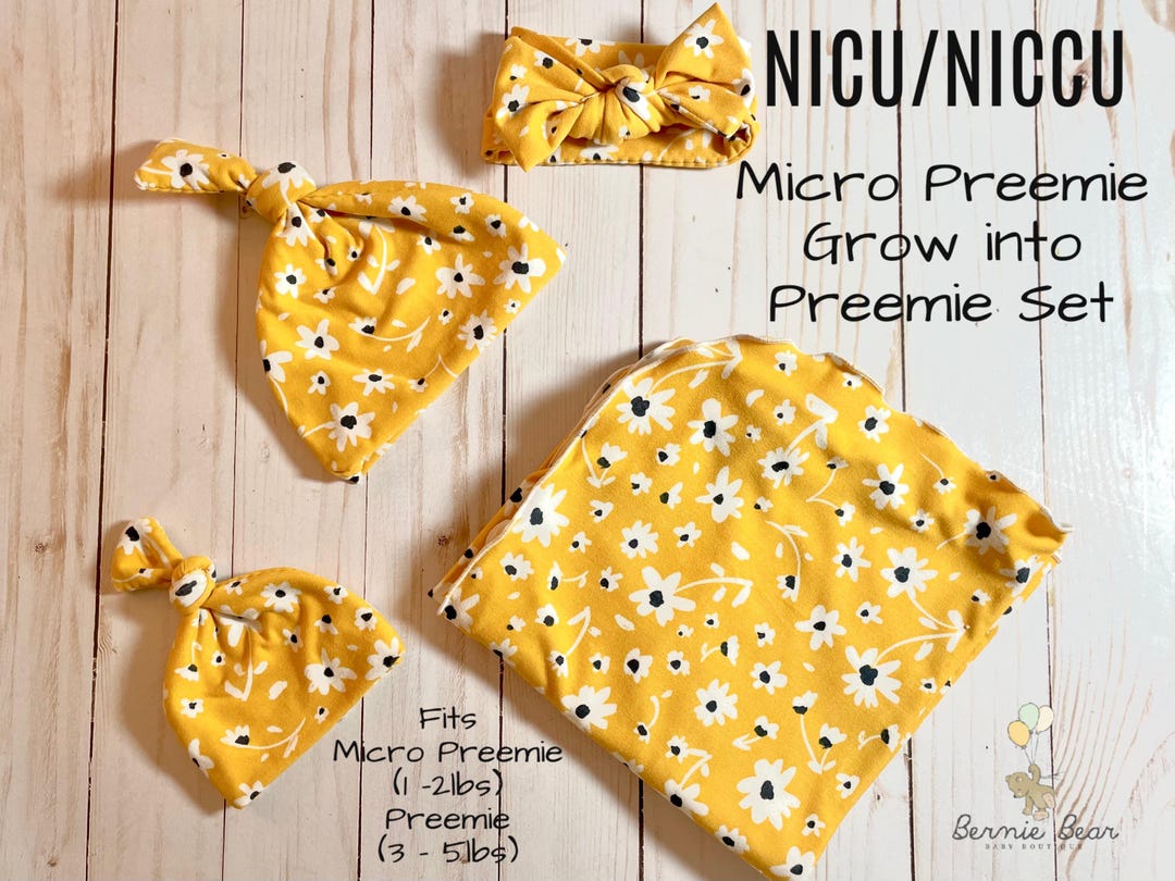 Micro Preemie Grow Into Preemie Swaddle Set | Floral Preemie Bow | NICU ...