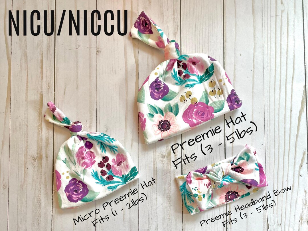 NICU Purple Floral Knotted Micro Preemie Hat | NICU Preemie Hat ...