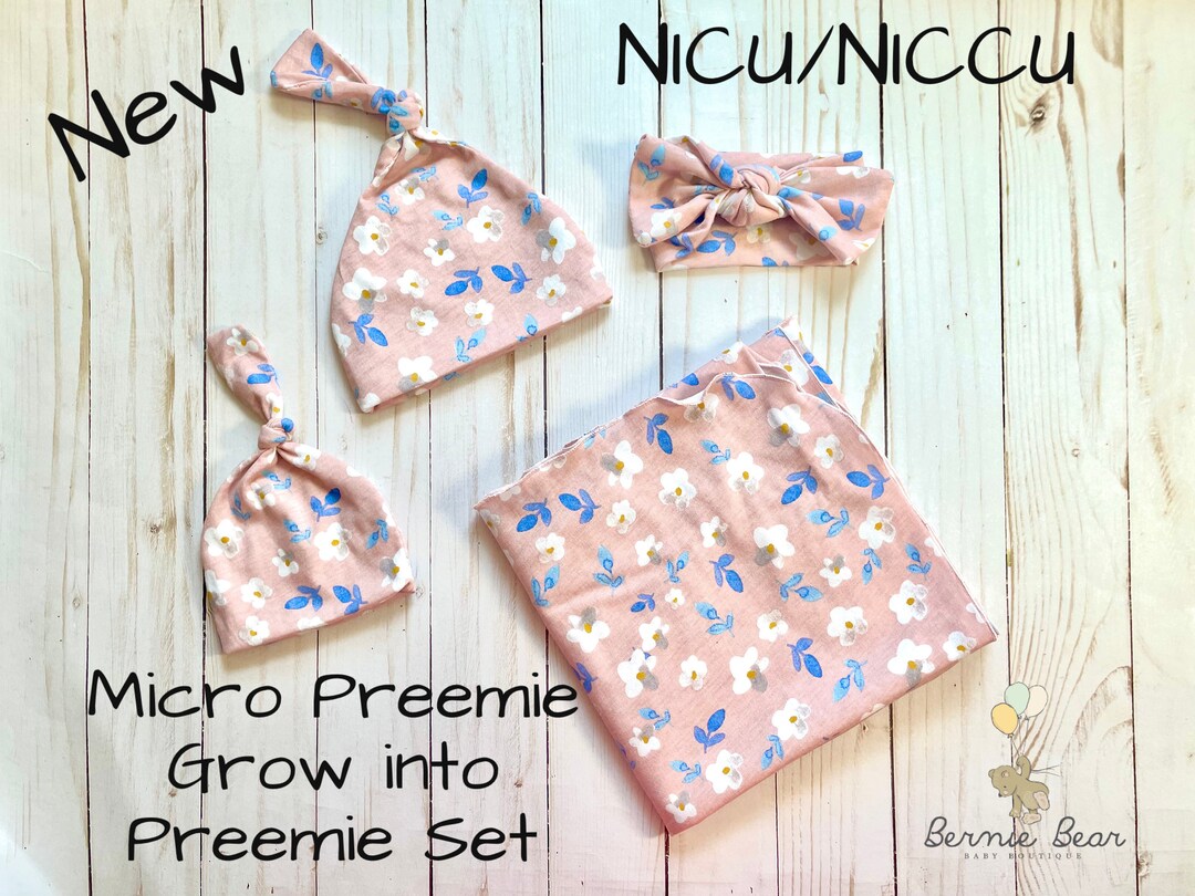 Micro Preemie Grow Into Preemie Swaddle Set | Floral Preemie Hat | NICU ...