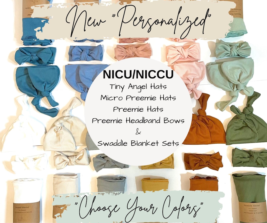Personalized NICU Micro Preemie Knotted Hats: Preemie Bow | Angel Hat ...
