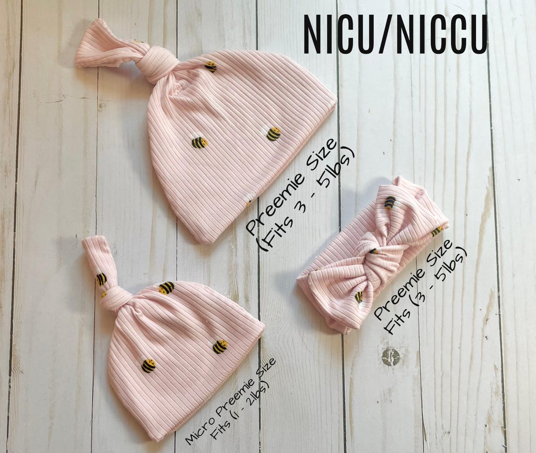 NICU Pink With Bees Knotted Micro Preemie Hat | NICU Preemie Hat | Pink ...