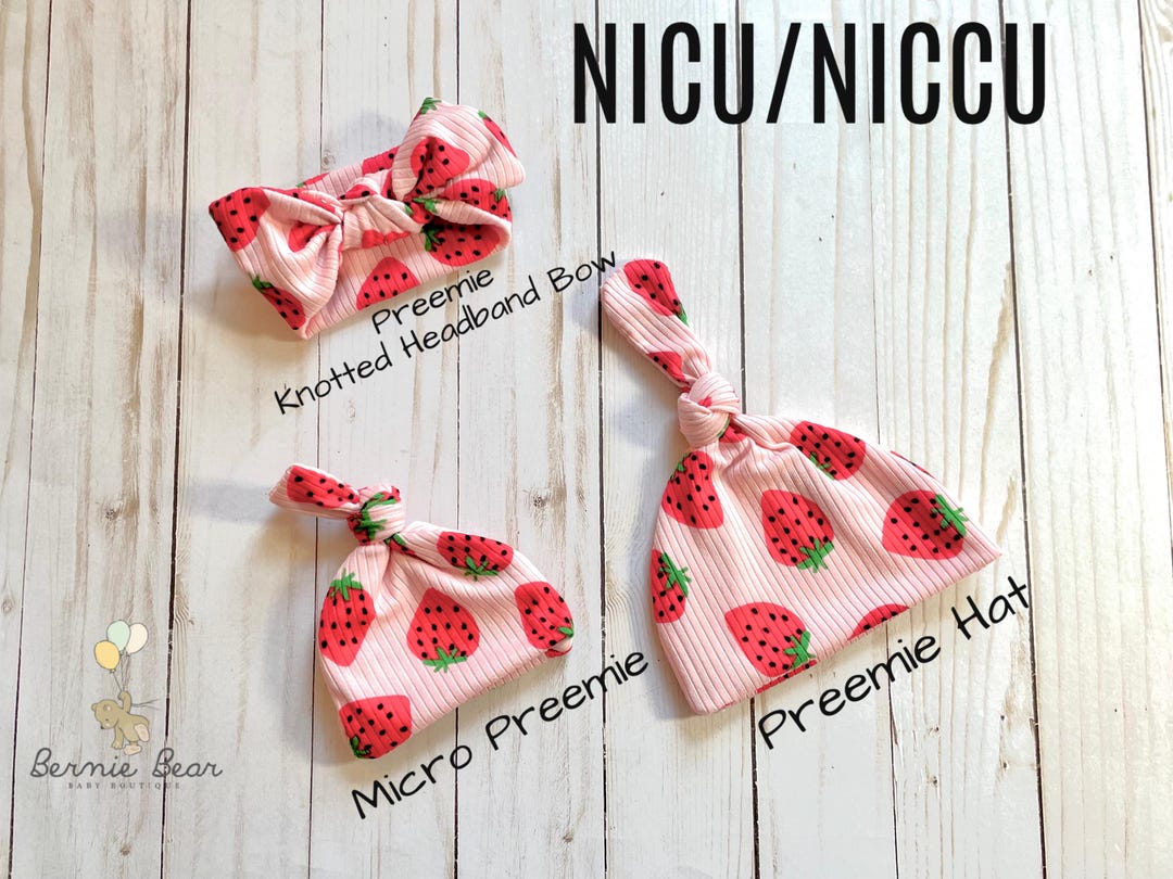 NICU Pink Strawberry Knotted Micro Preemie Hat | NICU Preemie Hat ...