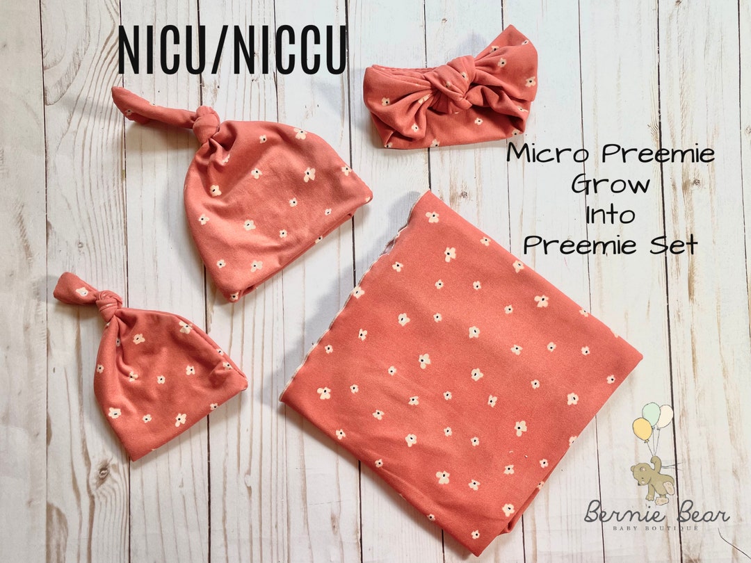Micro Preemie Grow Into Preemie Swaddle Set Preemie Hat NICU Micro ...