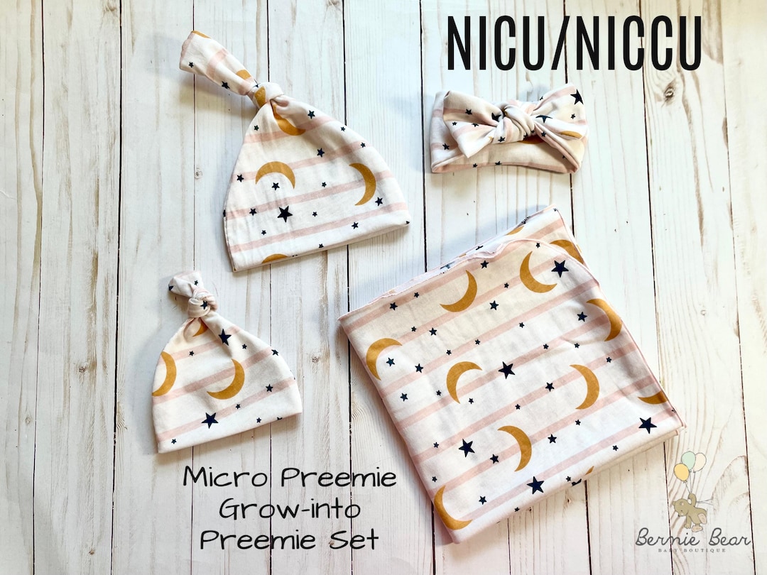 Micro Preemie Grow Into Preemie Swaddle Set | Girl Moon & Stars Preemie ...