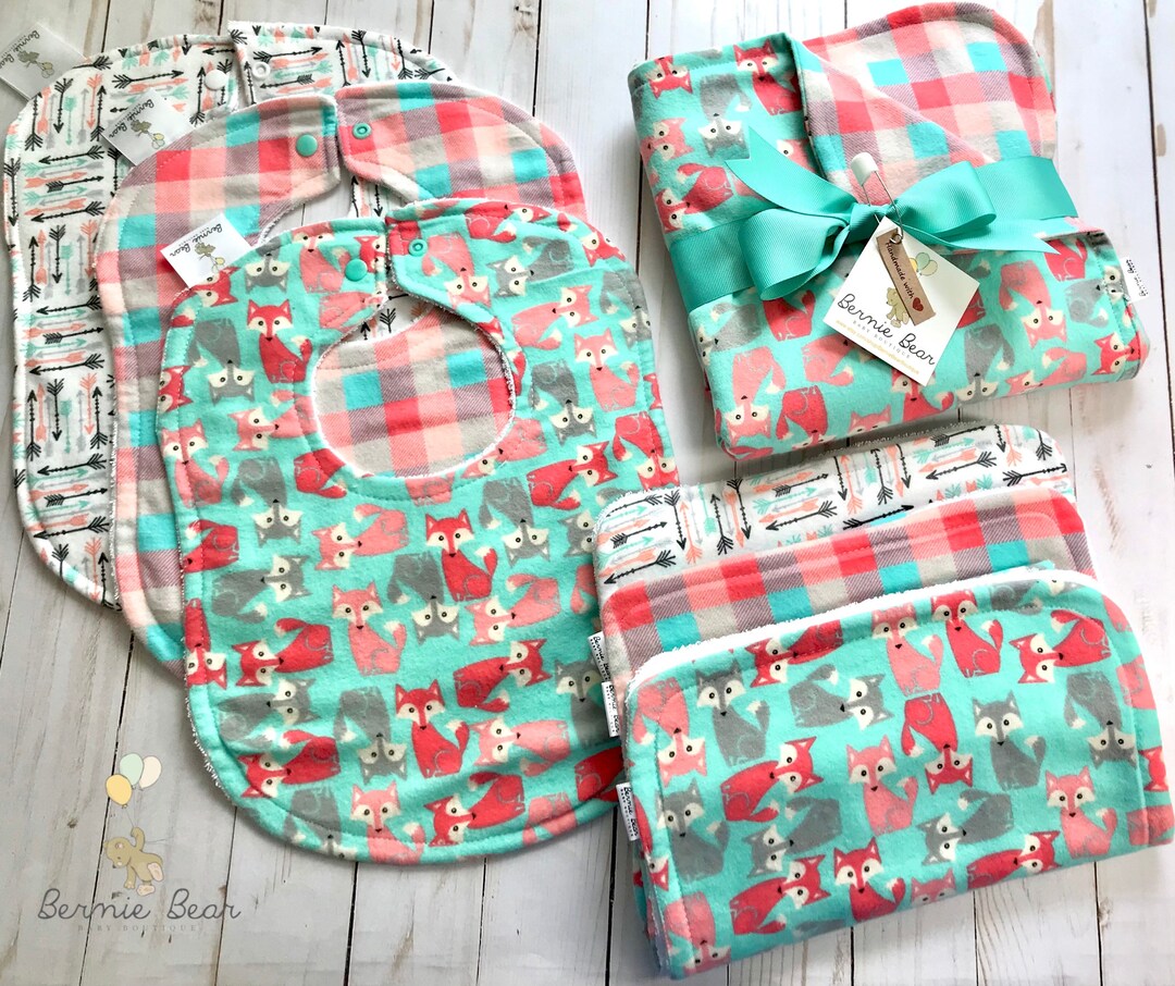 Fox Baby Bib Fox Burp Cloth Woodland Animal Gift Set Fox - Etsy