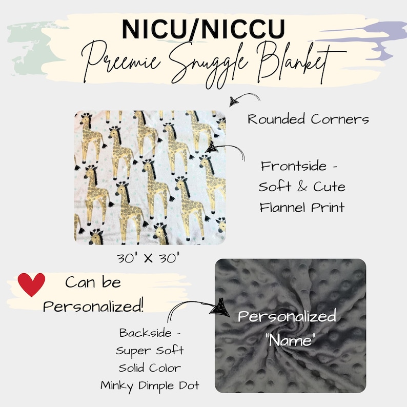 Personalized NICU Bonding Hearts & Preemie Snuggle Blanket Set | NICU ...
