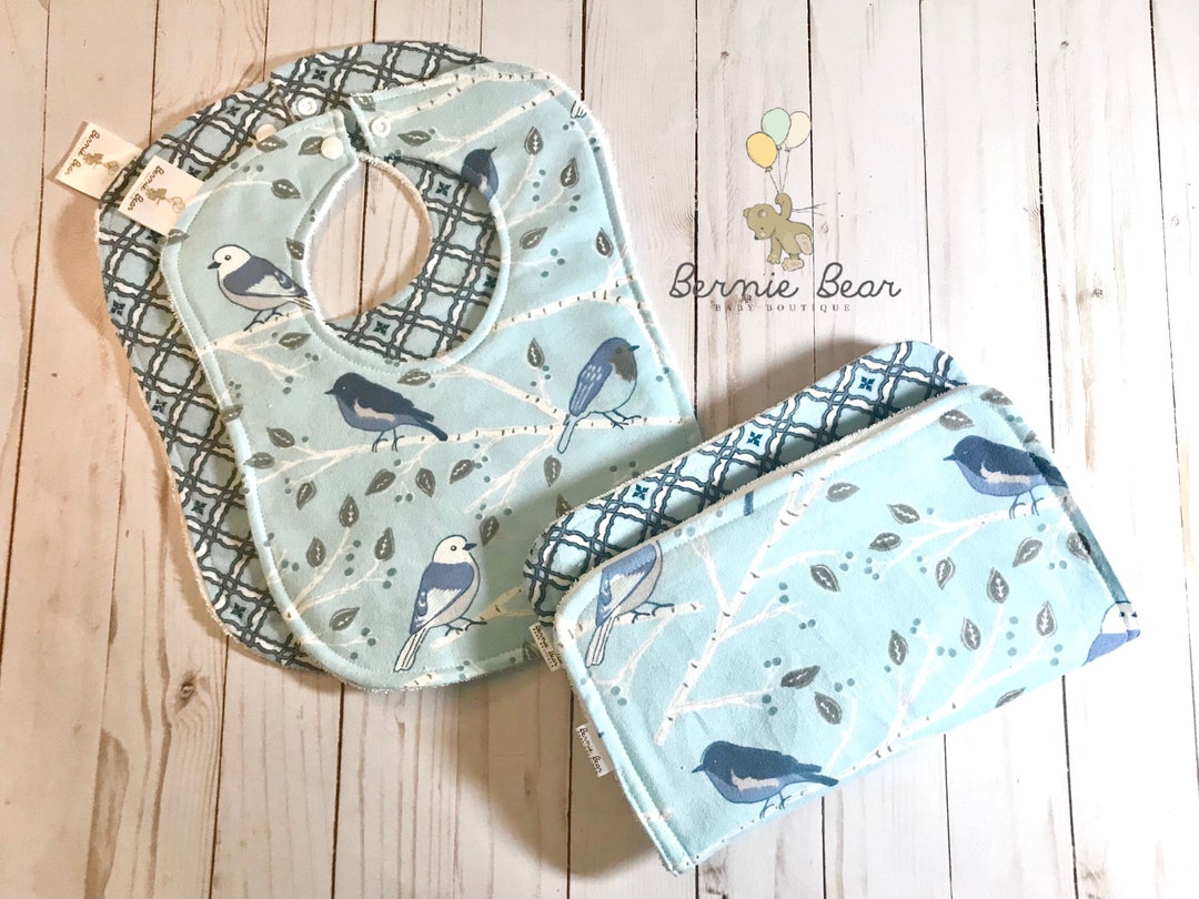 Blue Bird Baby Bibs, Blue Bird Burp Cloths, Lattice Print, Lattice Baby ...