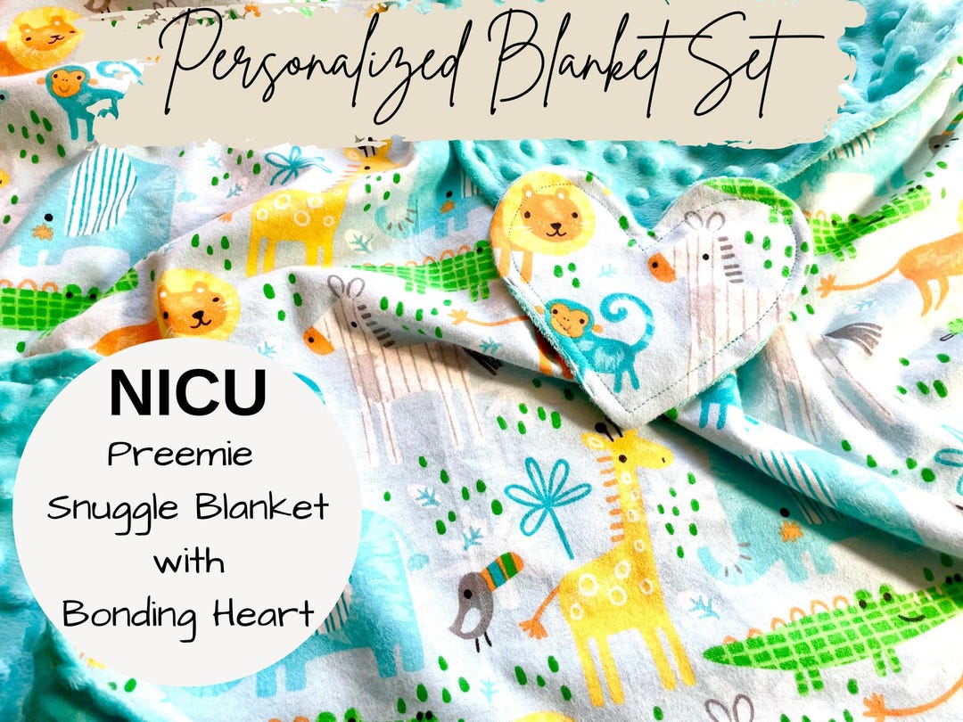 Personalized NICU Bonding Hearts & Preemie Snuggle Blanket Set | NICU ...