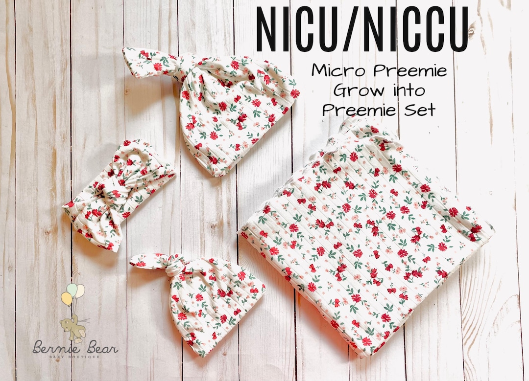 Micro Preemie Grow Into Preemie Swaddle Set | Preemie Hat | NICU Micro ...