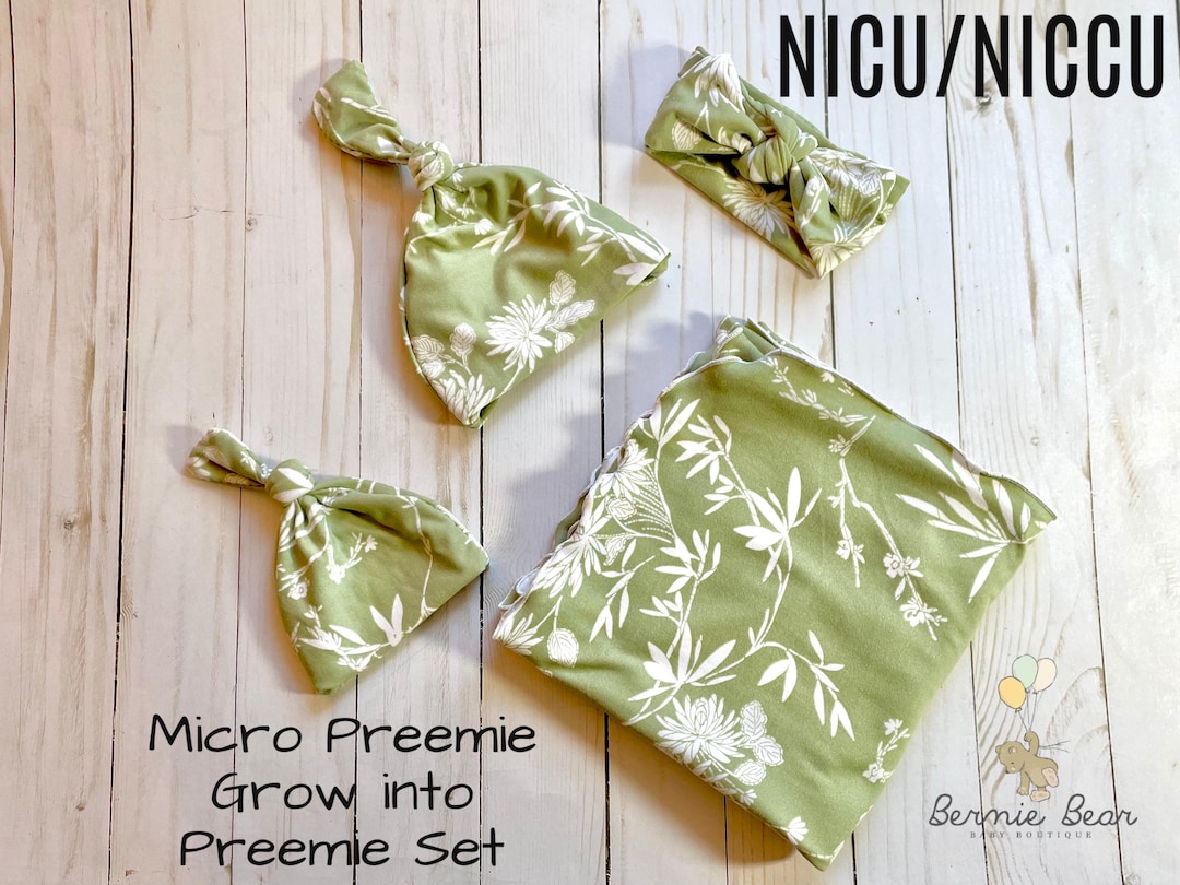 Micro Preemie Grow Into Preemie Swaddle Set | Preemie Hat | NICU Micro ...