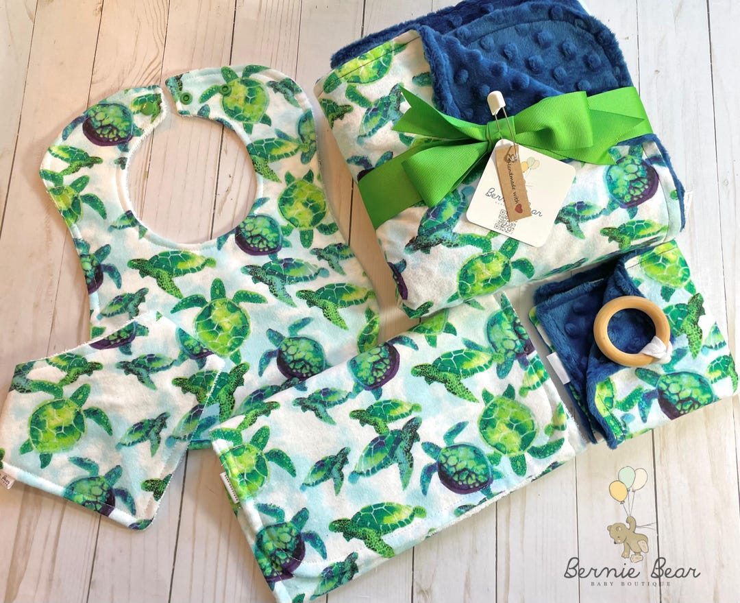 Sea Turtle Baby Gift Set | Ocean Theme Bib and Burp Cloth | Sea Turtle ...