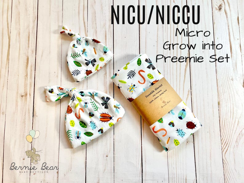 Micro Preemie & Preemie Gift Set | Cute Bugs Knotted Preemie Hat | NICU ...