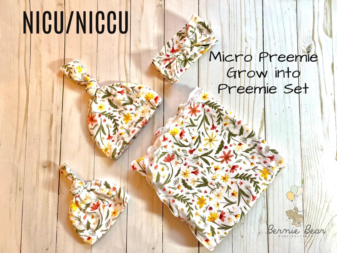 Micro Preemie Grow Into Preemie Swaddle Set | Preemie Hat | NICU Micro ...