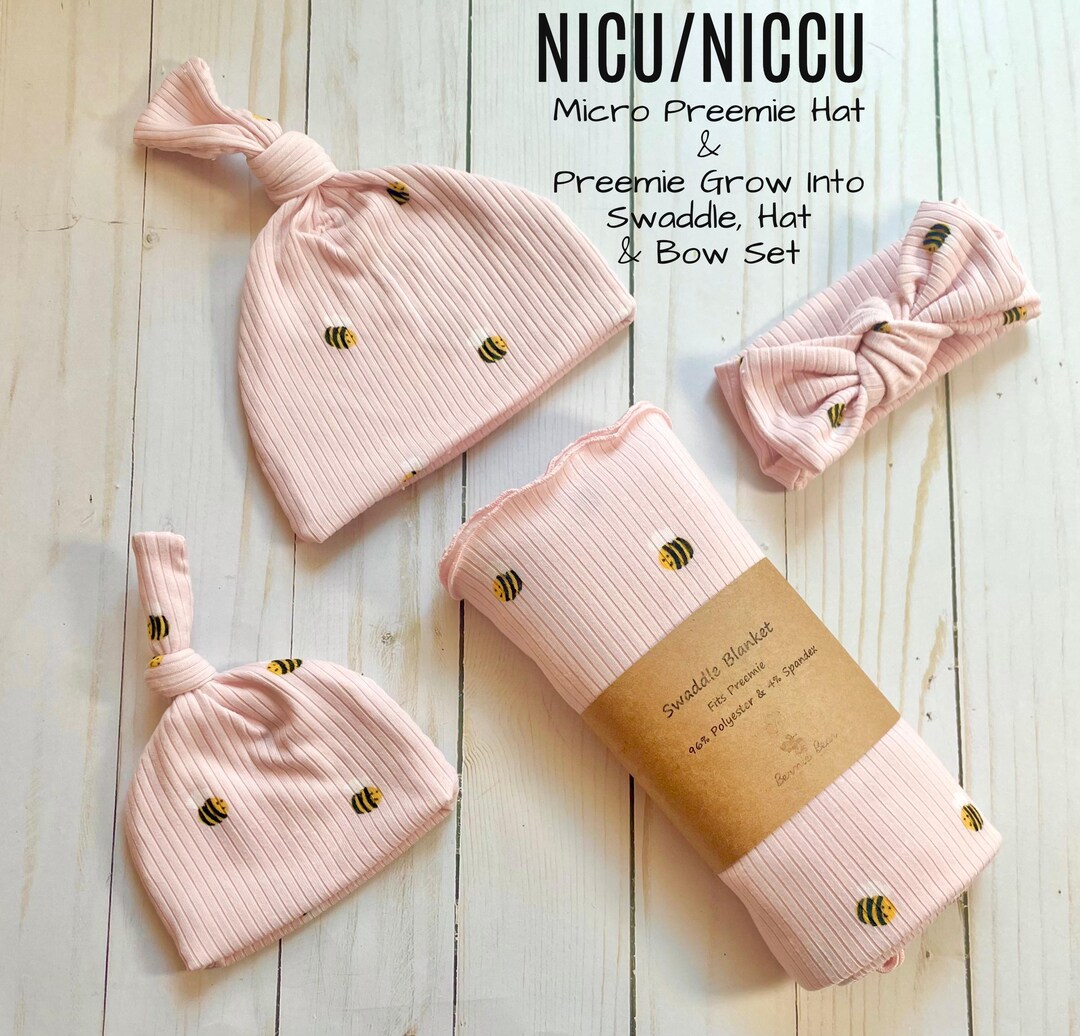 Micro Preemie Grow Into Preemie Swaddle | Bee Knotted Preemie Hat ...