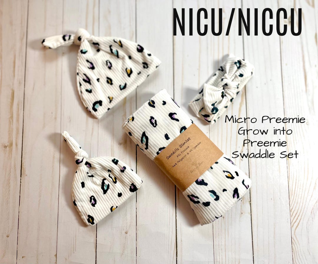 NICU Micro Preemie Grow Into Preemie Set | Leopard Print Preemie Hat ...
