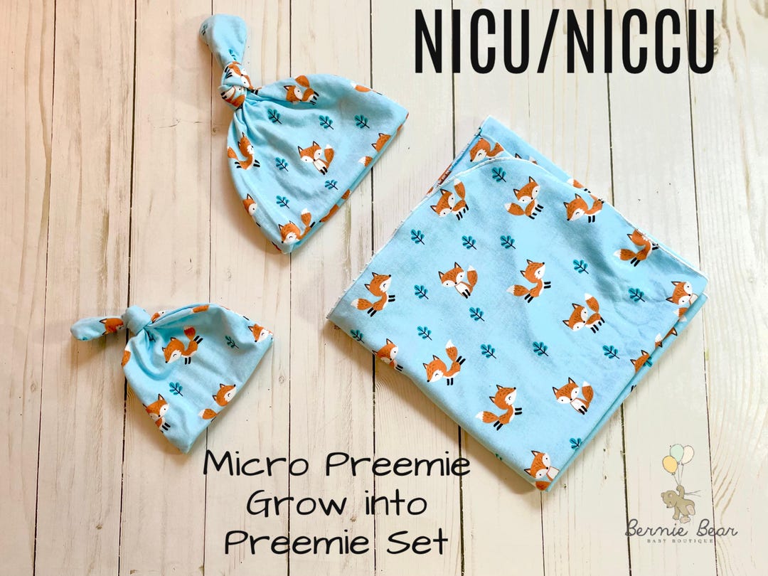 NICU Micro Preemie & Preemie Gift Set | Fox Knotted Preemie Hat | NICU ...
