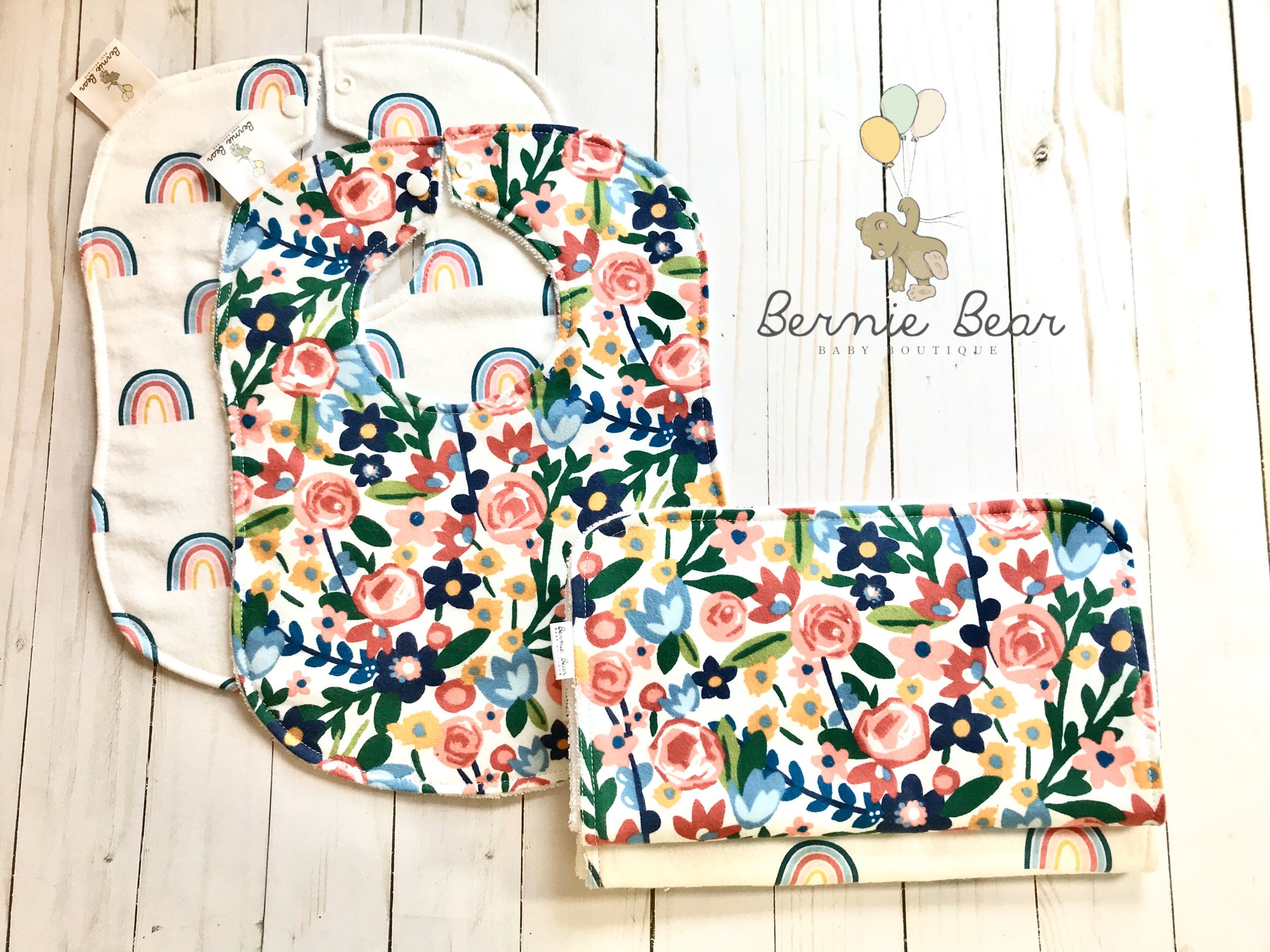 Floral Baby Bib, Boho Rainbow Baby Bib, Floral Burp Cloth, Boho Rainbow ...