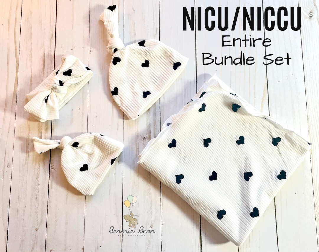 NICU/NICCU Micro Preemie Heart Swaddle Blanket Set | NICU Hats | Micro ...