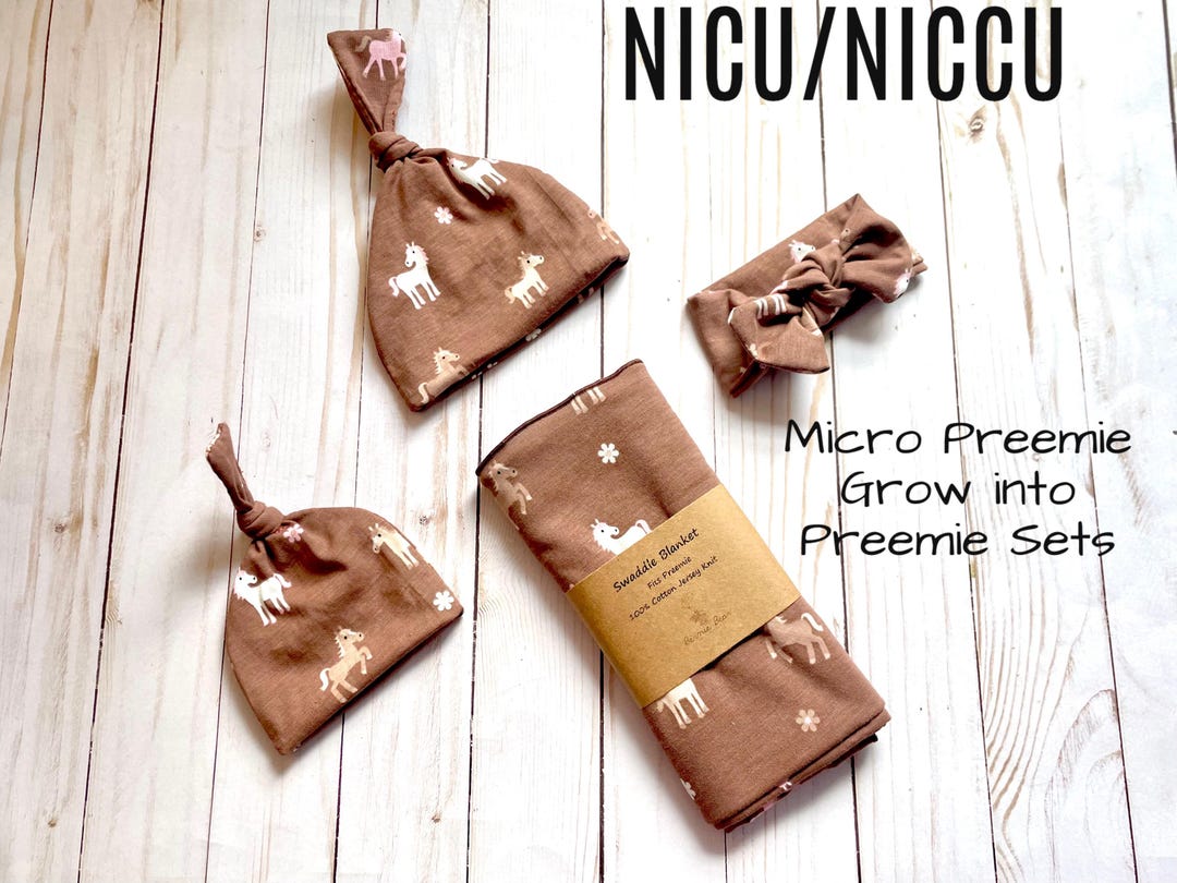 Horse Micro Preemie Grow Into Preemie Swaddle Set; Horse Preemie Hat ...