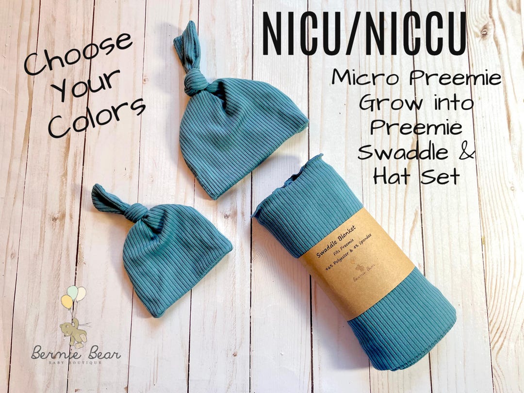 Micro Preemie & Preemie Gift Set Ribbed Knit Knotted Preemie Hat NICU ...