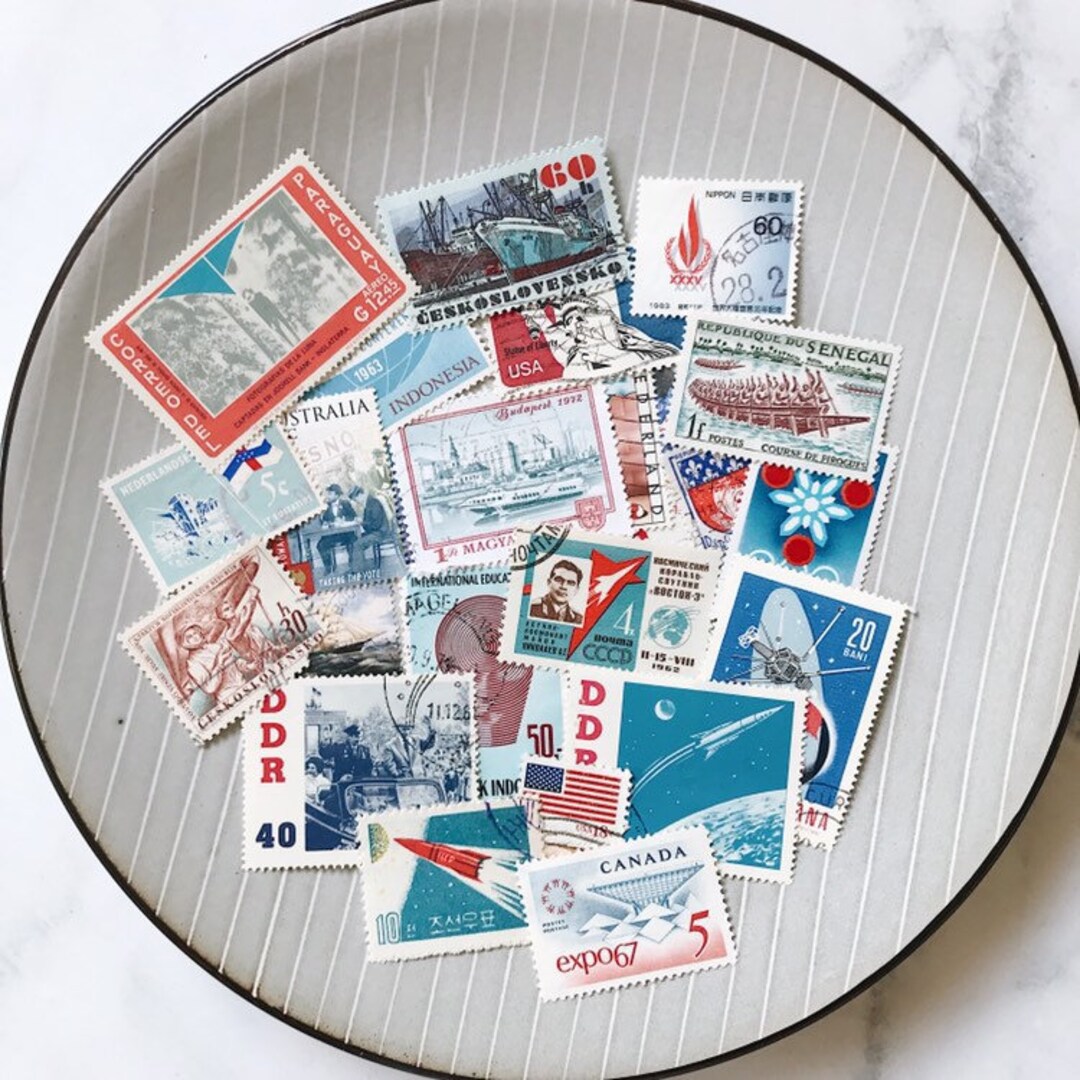 25 Vintage Mostly Cancelled World Postage Stamps Blue & Red - Etsy ...