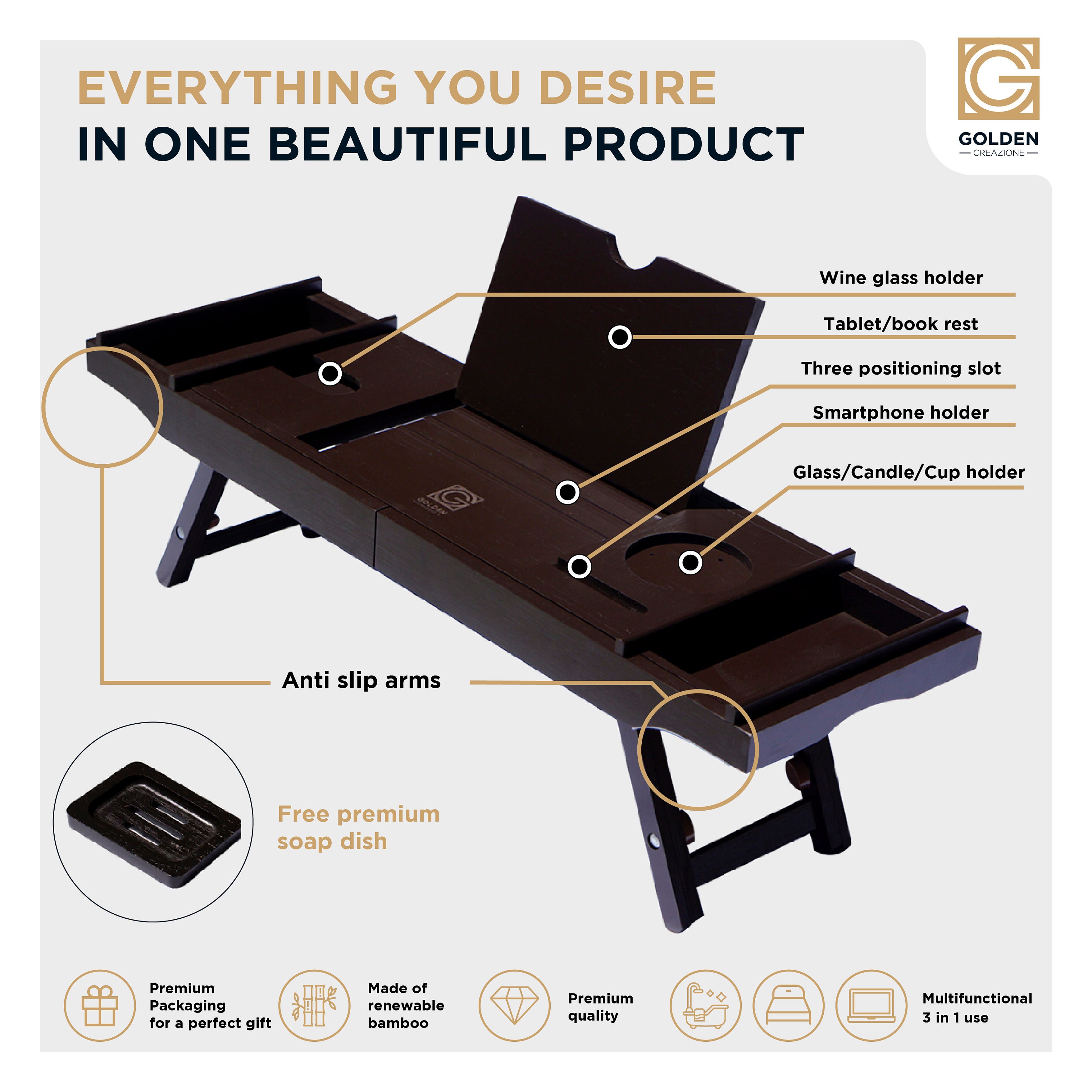 2-in-1 Laptop Desk & Bathtub Tray With Free Soap Holder in a Gift Box ...