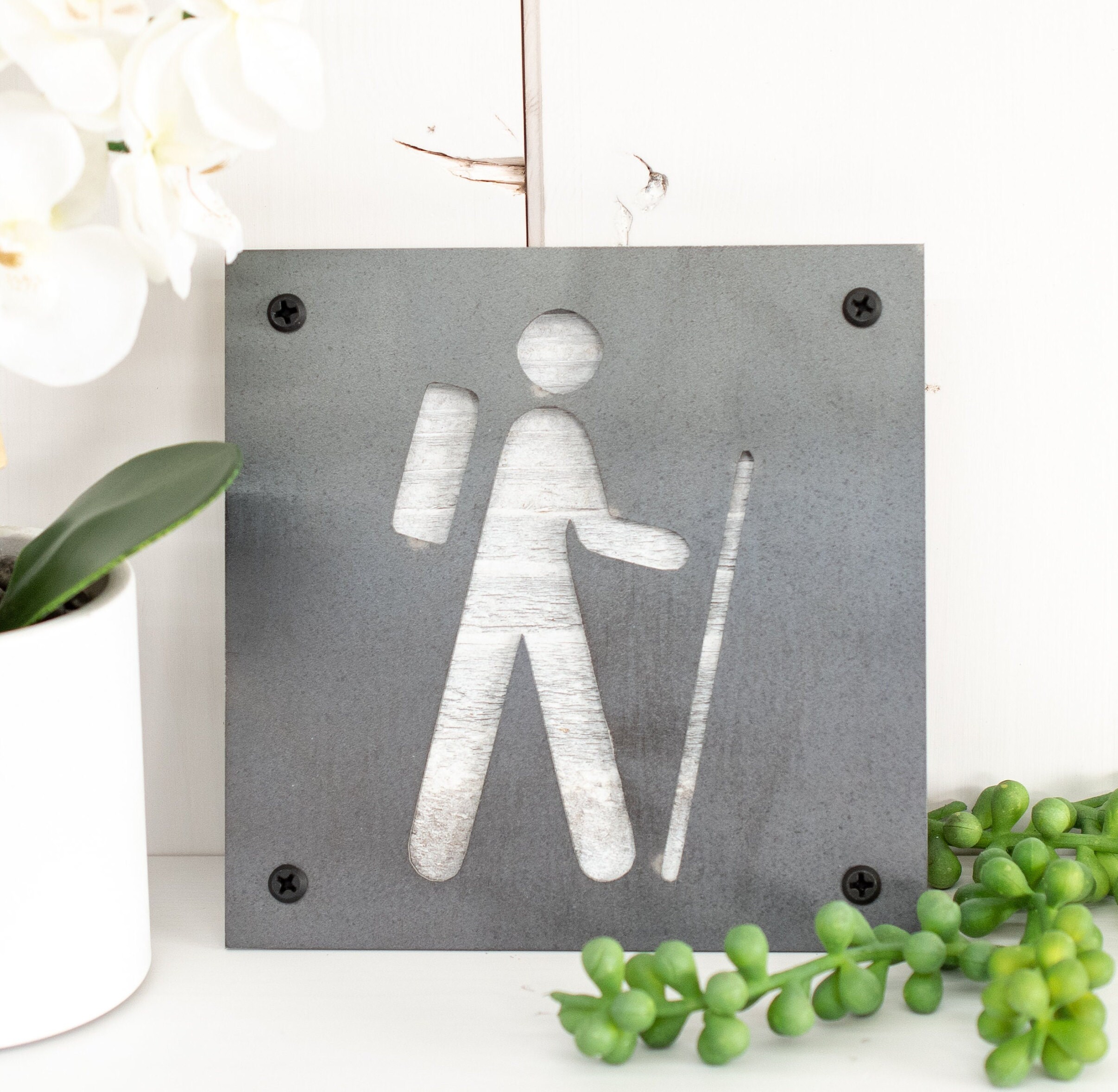 Hiking Sign Reclaimed Wood and Metal Hiker Decor - Etsy