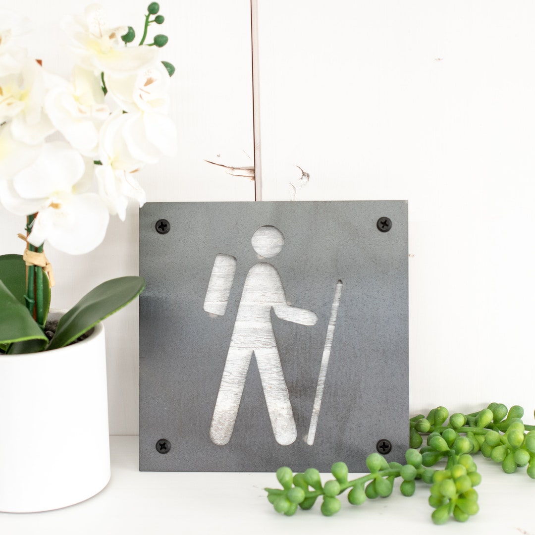 Hiking Sign, Reclaimed Wood and Metal Hiker Decor - Etsy