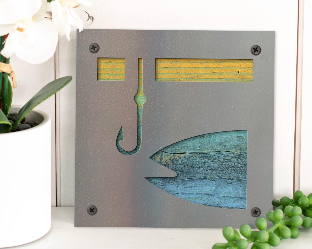Metal and Reclaimed Wood Fishing Sign: Rustic Fisherman Decor - Etsy