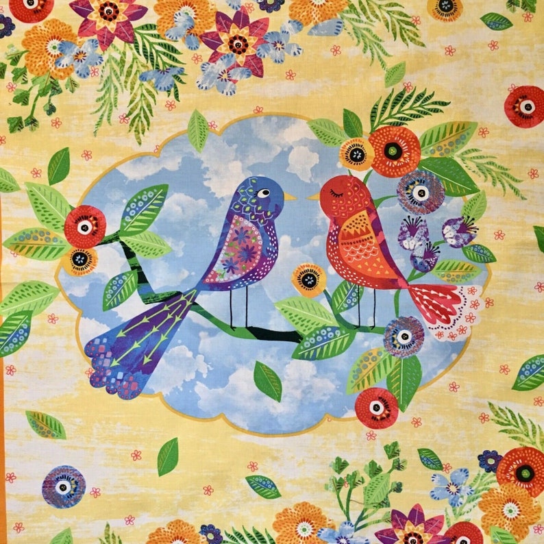 Modern Birds Floral Bird Fabric Animal Fabric Studio E Fabric Novelty ...