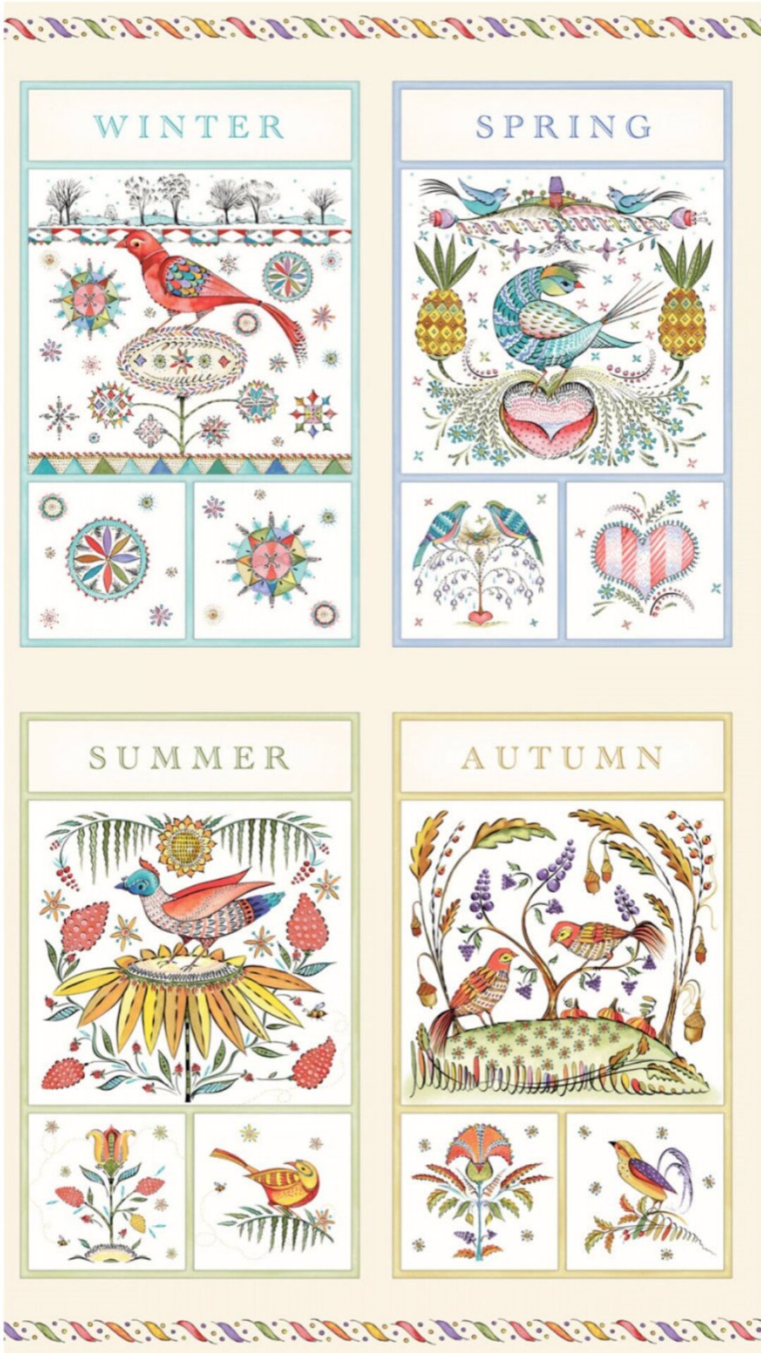 Spring Summer Autumn Winter Seasons Bird Fabric Animal Fabric Red ...