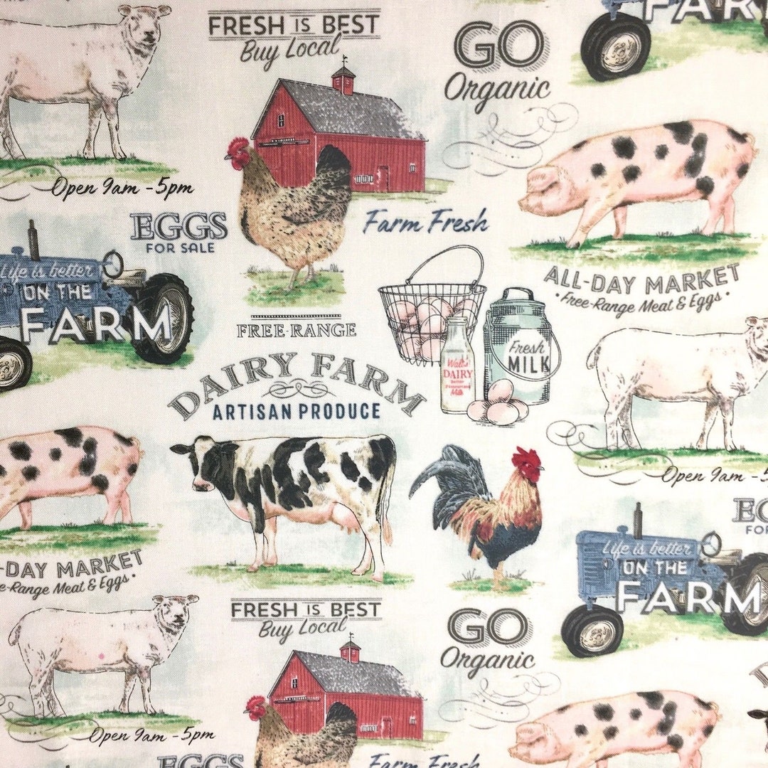 Dairy Farm Fabric Cow Fabric Barnyard Farmyard Fabric Craft Apparel ...