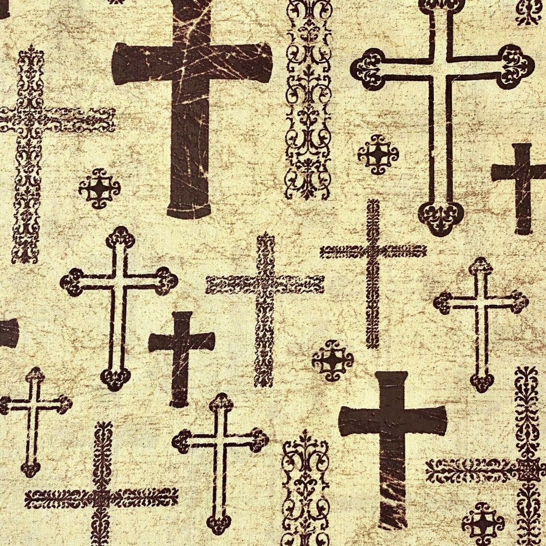 Vintage Style Brown Crosses Sewing Quilting Fabric Cotton Sewing Fabric ...