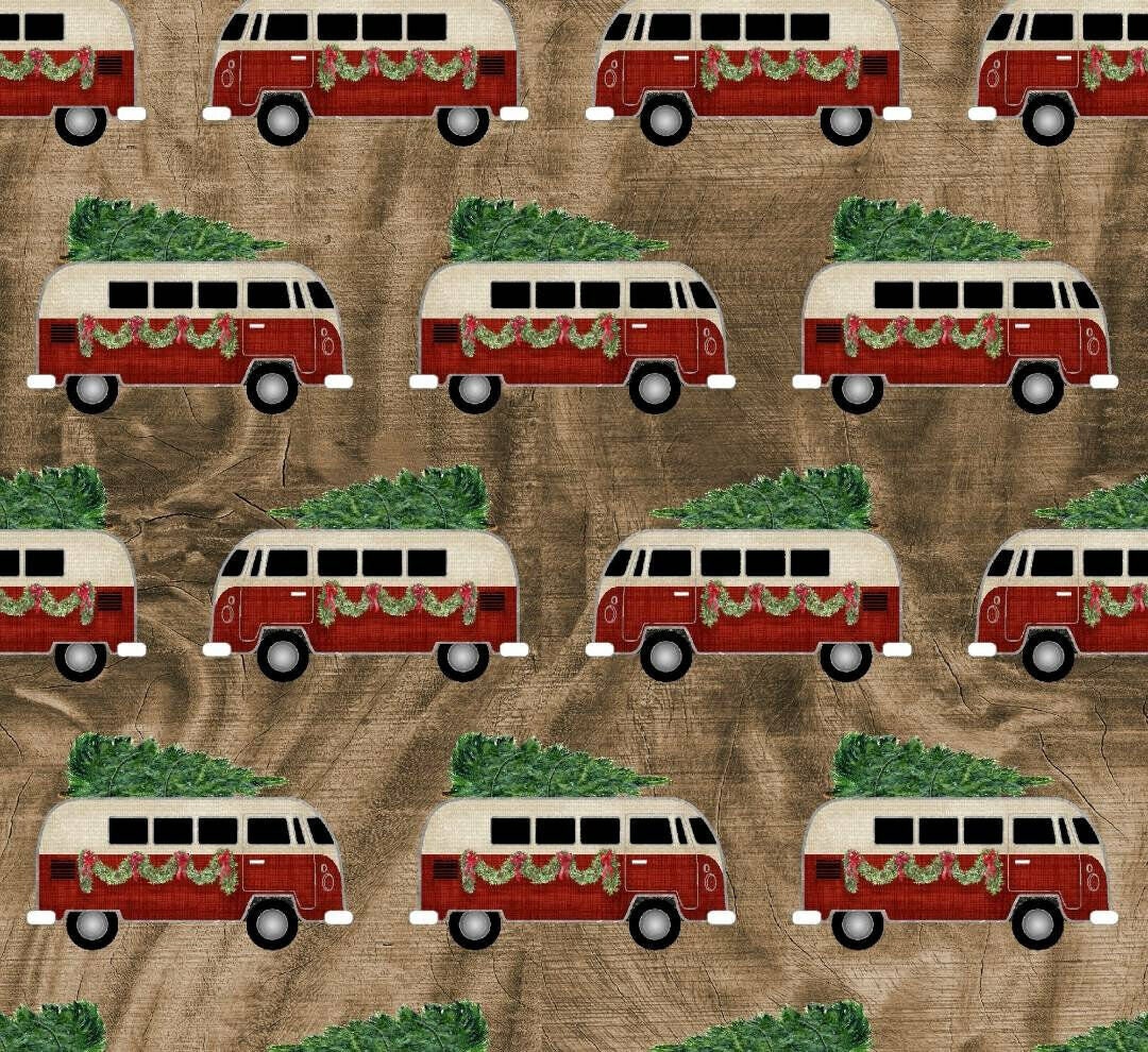 Christmas Red Volkswagen Kombi Rustic Red Van Sewing Quilting Fabric ...