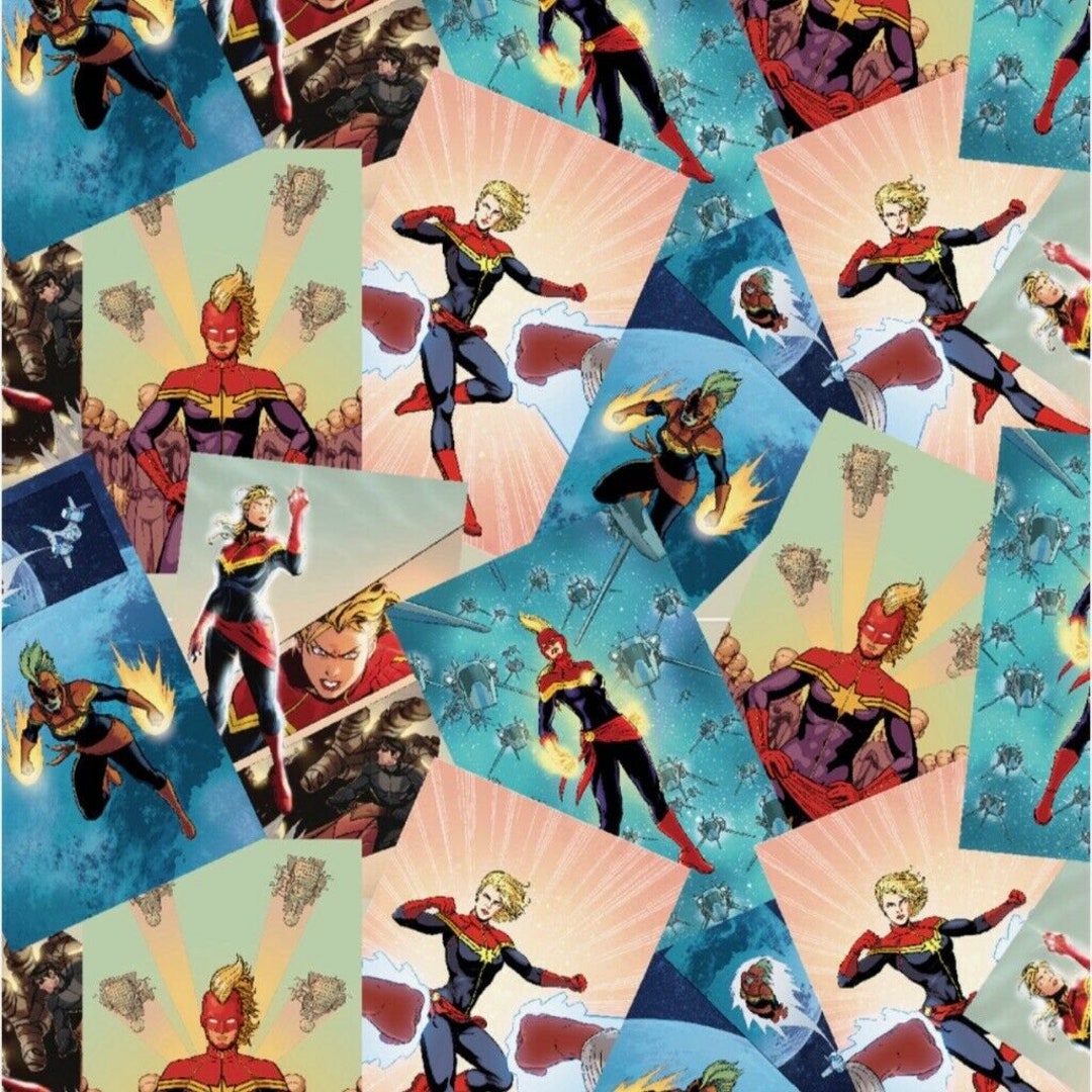 1/2 Metre Captain Marvel Scenes Superhero Characters Patchwork Sewing ...
