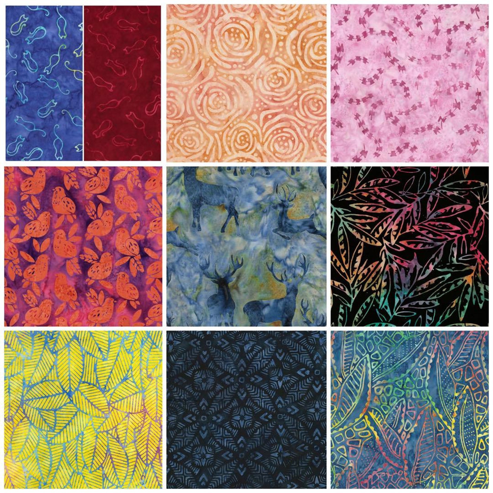 Multi Batik Pattern Floral Animal Octopus Geo Stars Razor Leaves Sewing ...