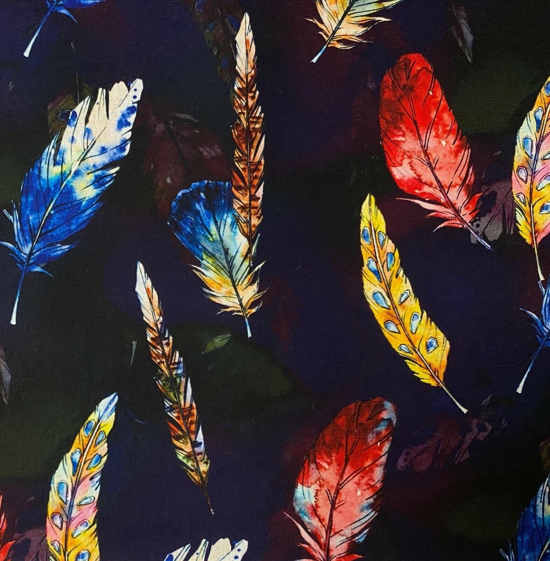 Multicolour Bird Falling Feathers Sewing Quilting Fabric Cotton Sewing ...