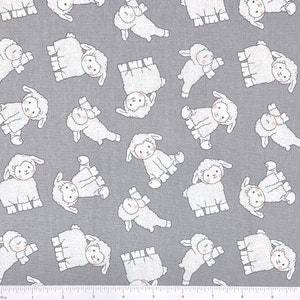 Baby Sheep Lamb Allover Grey Nursery Sewing Craft Quilting Fabric 44 ...