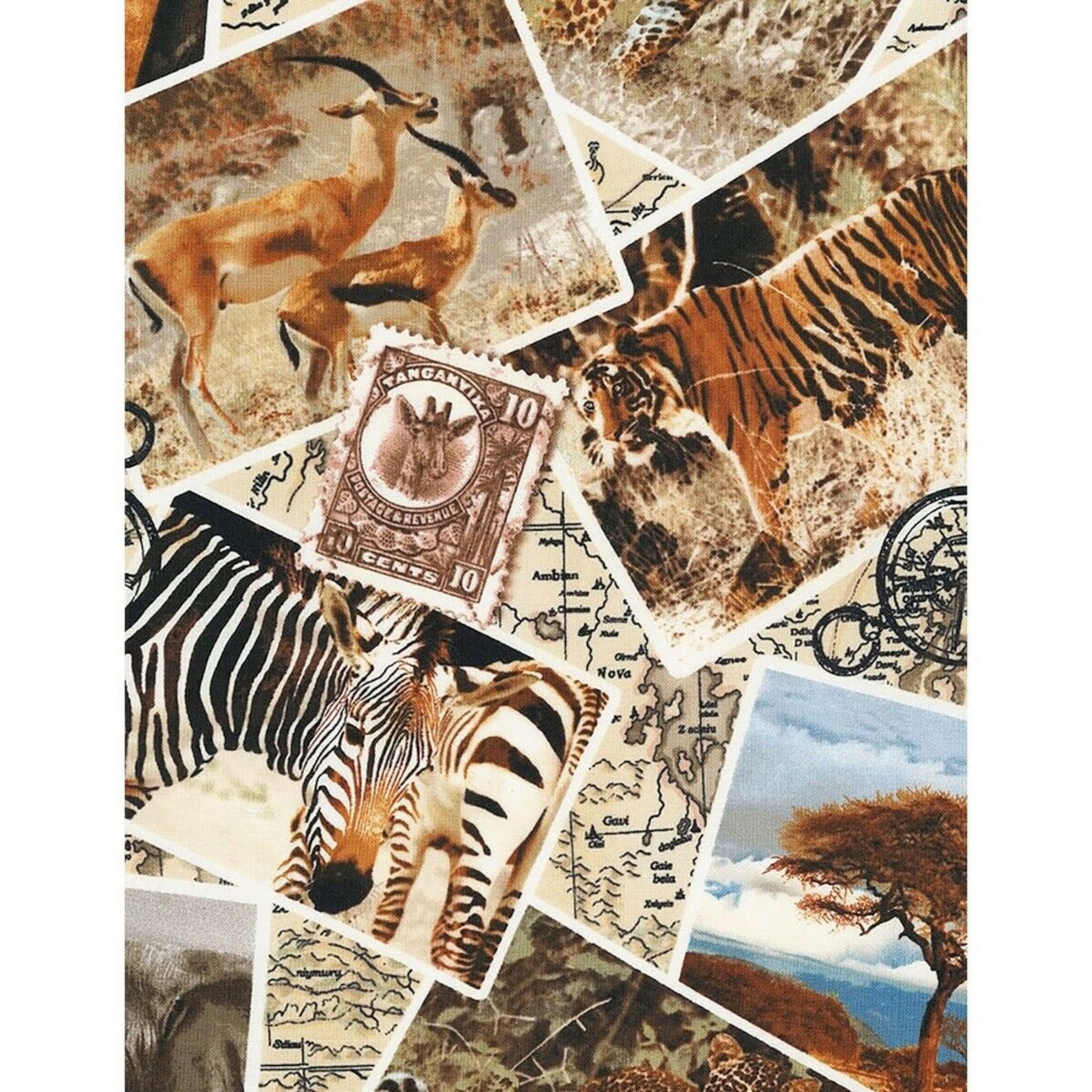 1/2 Yard Safari Wildlife Animals Post Card Novelty Quilting - Etsy