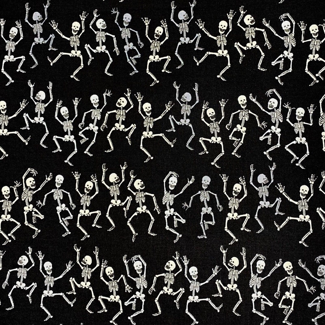 Halloween Dancing Skeletons Bones Black Nursery Fabric 44" Wide Sewing ...